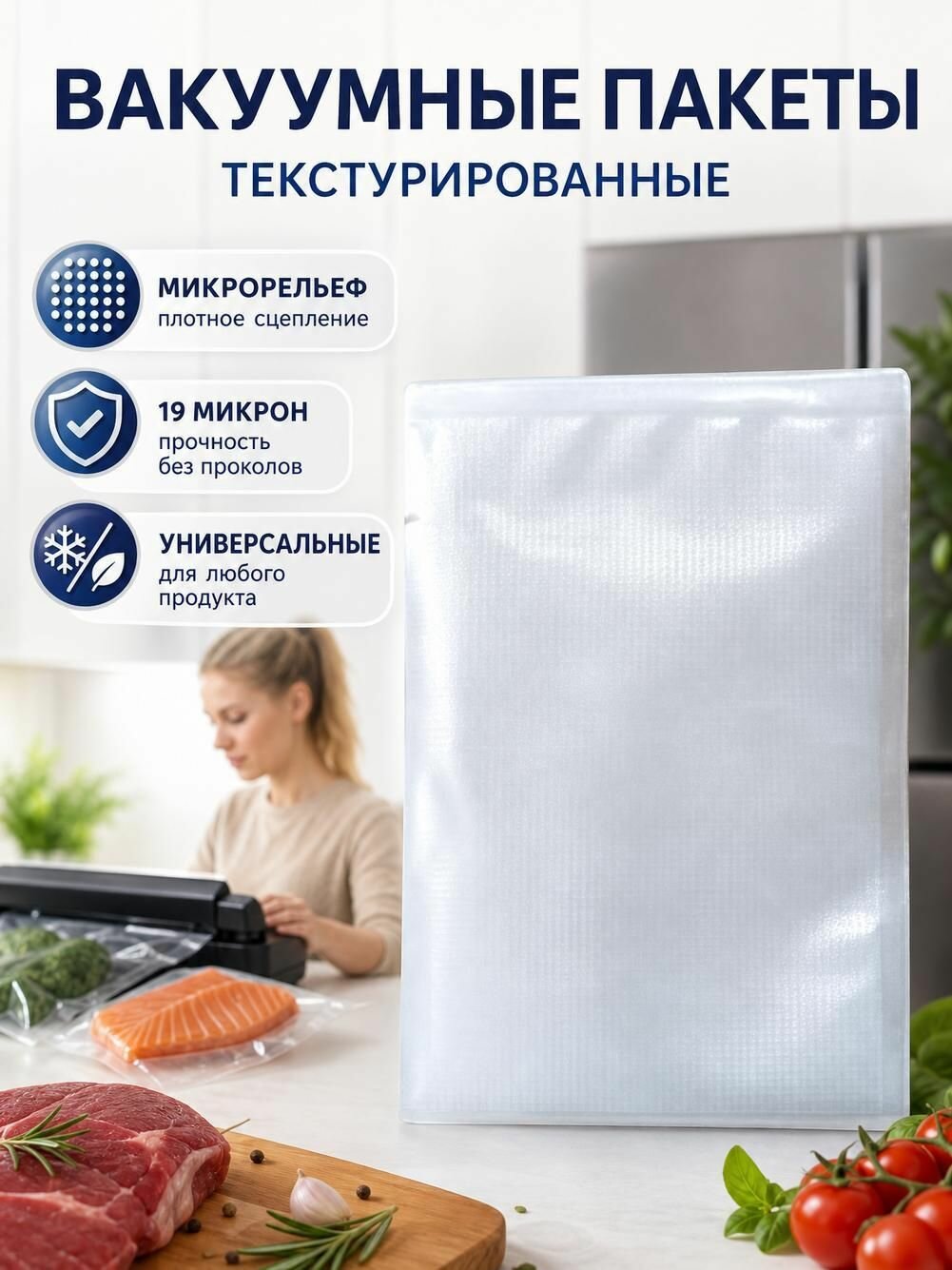 Рифленые вакуумные пакеты для хранения и заморозки продуктов. Прозрачные, размеры 17cm* 25cm. 100шт