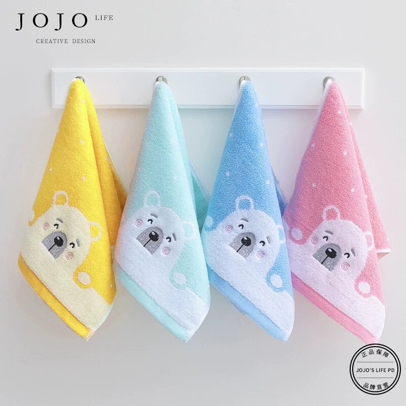 Детские хлопковые полотенца комплект из 4 штук с медвежьим принтом в желтом, голубом, синем и розовом цветах
