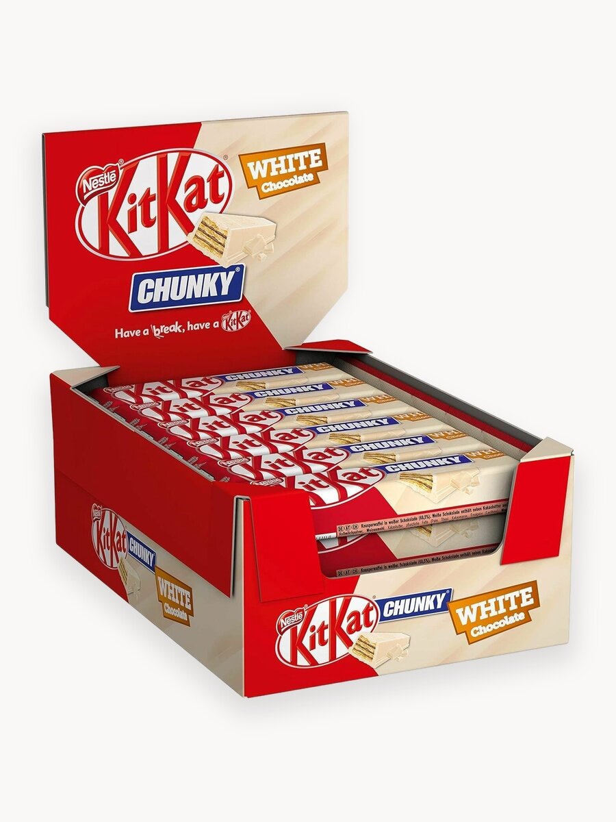 Шоколадный батончик KitKat Chunky White, белый шоколад, 40 гр, 24 шт