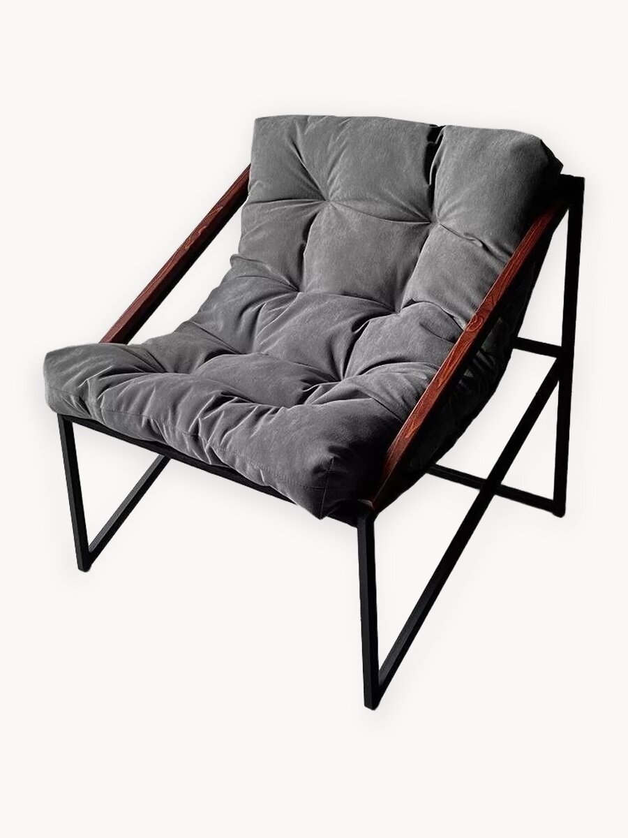 Кресло-стул мягкое удобное для отдыха, уличное, на балкон, веранду, в стиле лофт, минимализм, Слэш ++ велюр серый