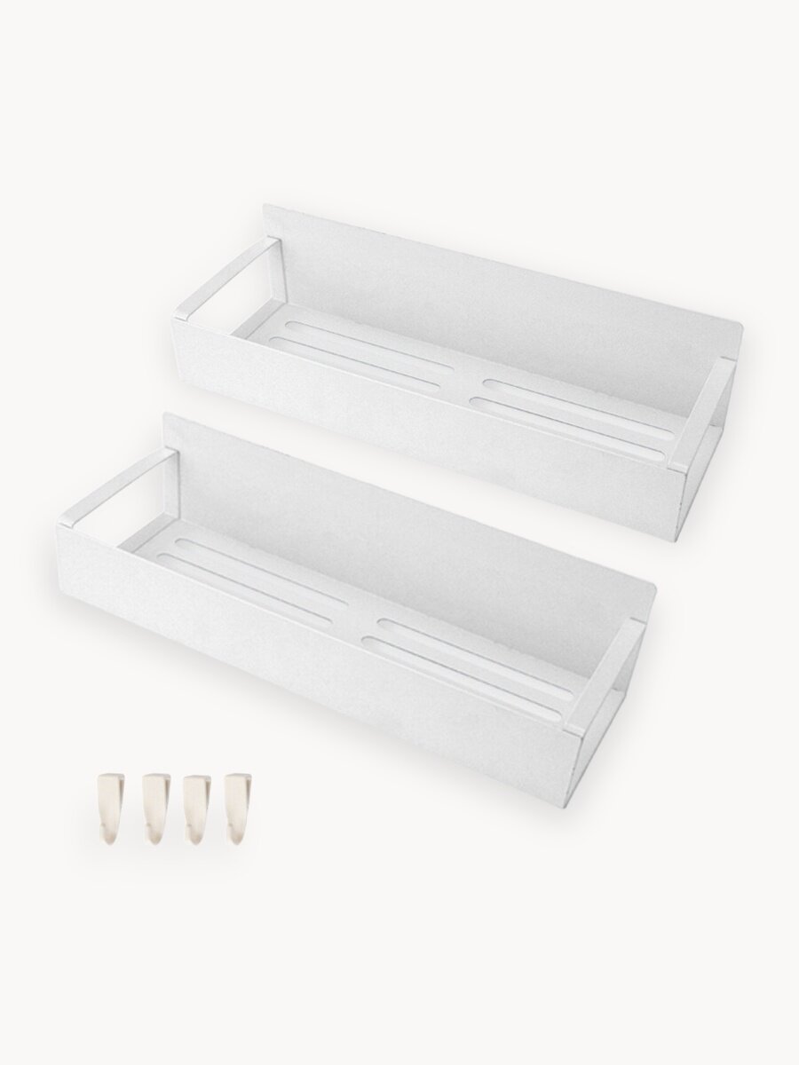 Магнитная полка на холодильник с крючками, 2 штуки в упаковке, цвет белый.