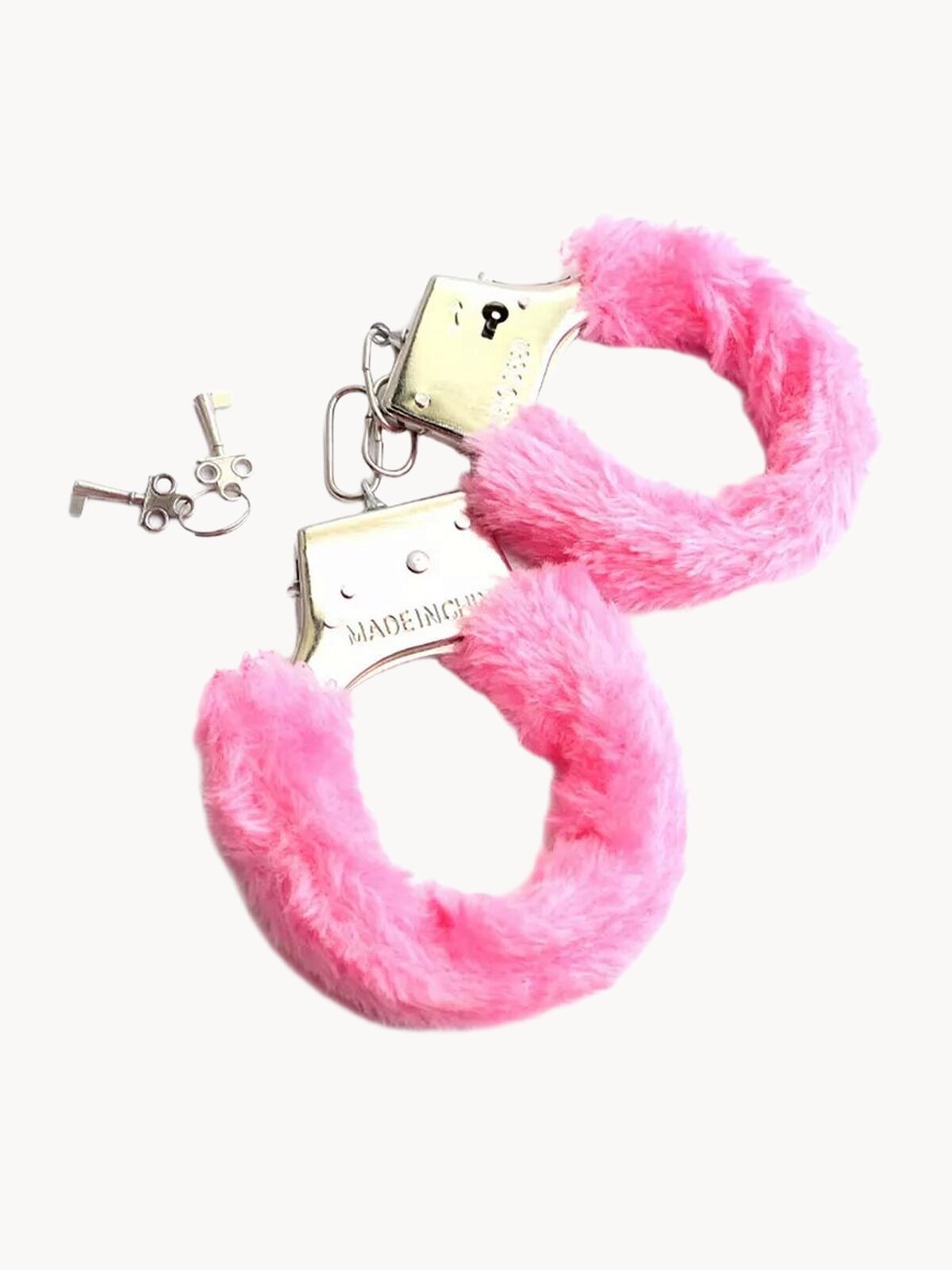 Наручники металлические с мехом розовые для бдсм
