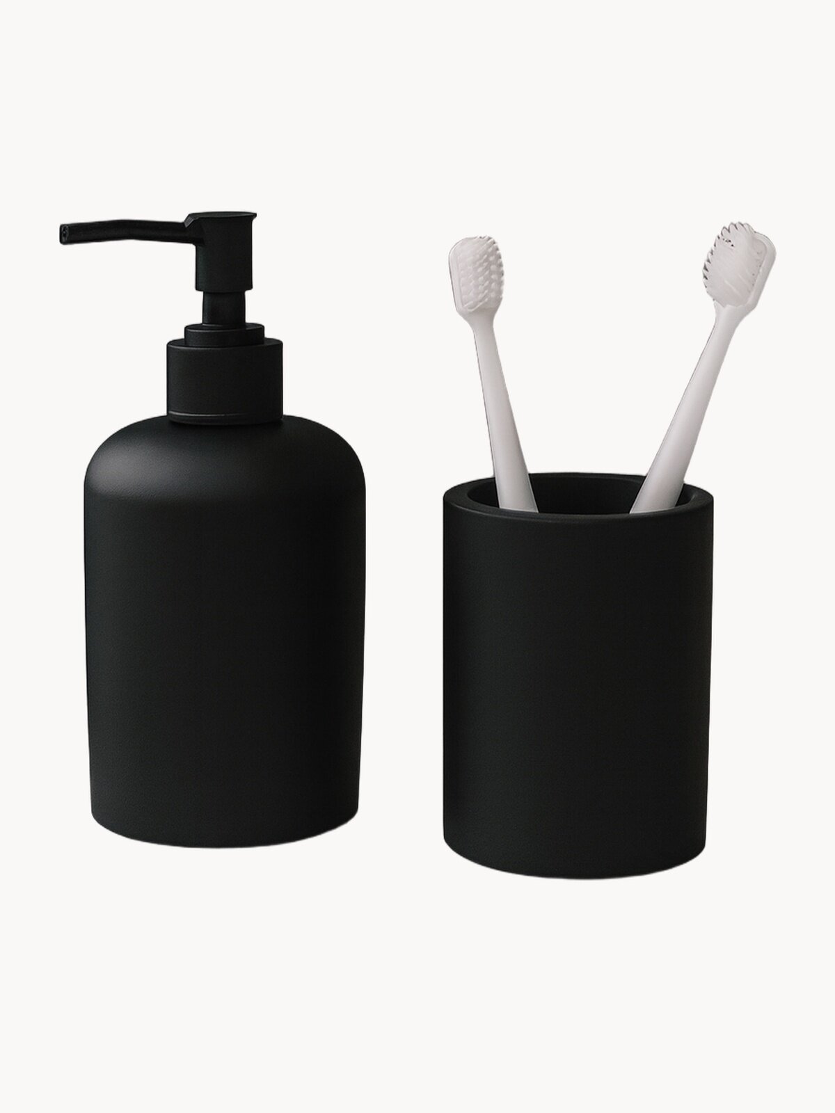 Набор для ванной комнаты аксессуаров бетонный, дозатор для мыла и стакан / 2 шт черный матовый