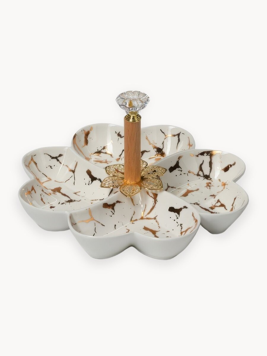 Менажница 4 ячейки «Марбл», 20×3.2 см, цвет белый, эффект мрамора