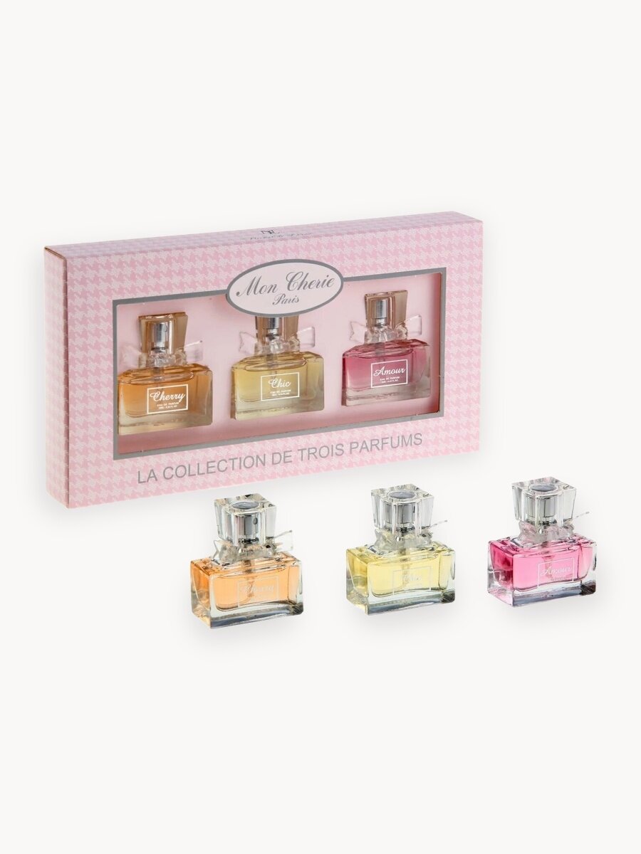 Набор миниатюр (розовый0 Mon Cherie: парфюмерная вода Cherry, Chic, Amour 3 шт. х 10мл
