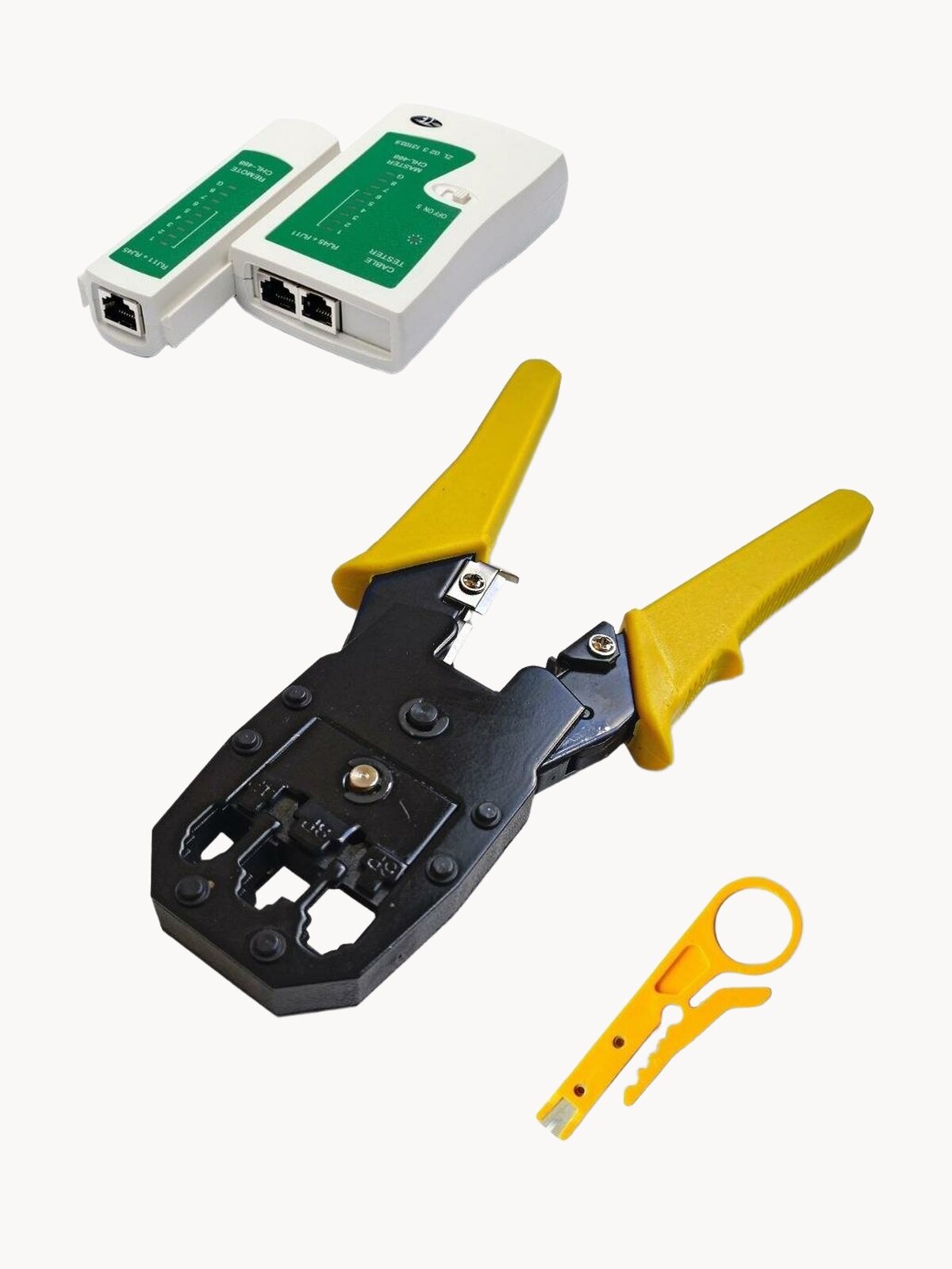 Кримпер для обжима интернет кабеля, тестер кабельный lan. Обжимной инструмент.