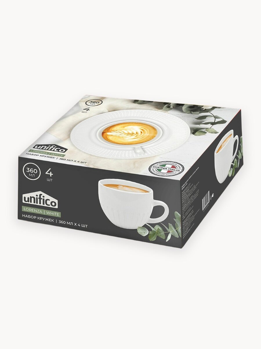 Набор кружек для чая 4 шт. 360 мл. Unifico Lorenza из жаропрочной керамики