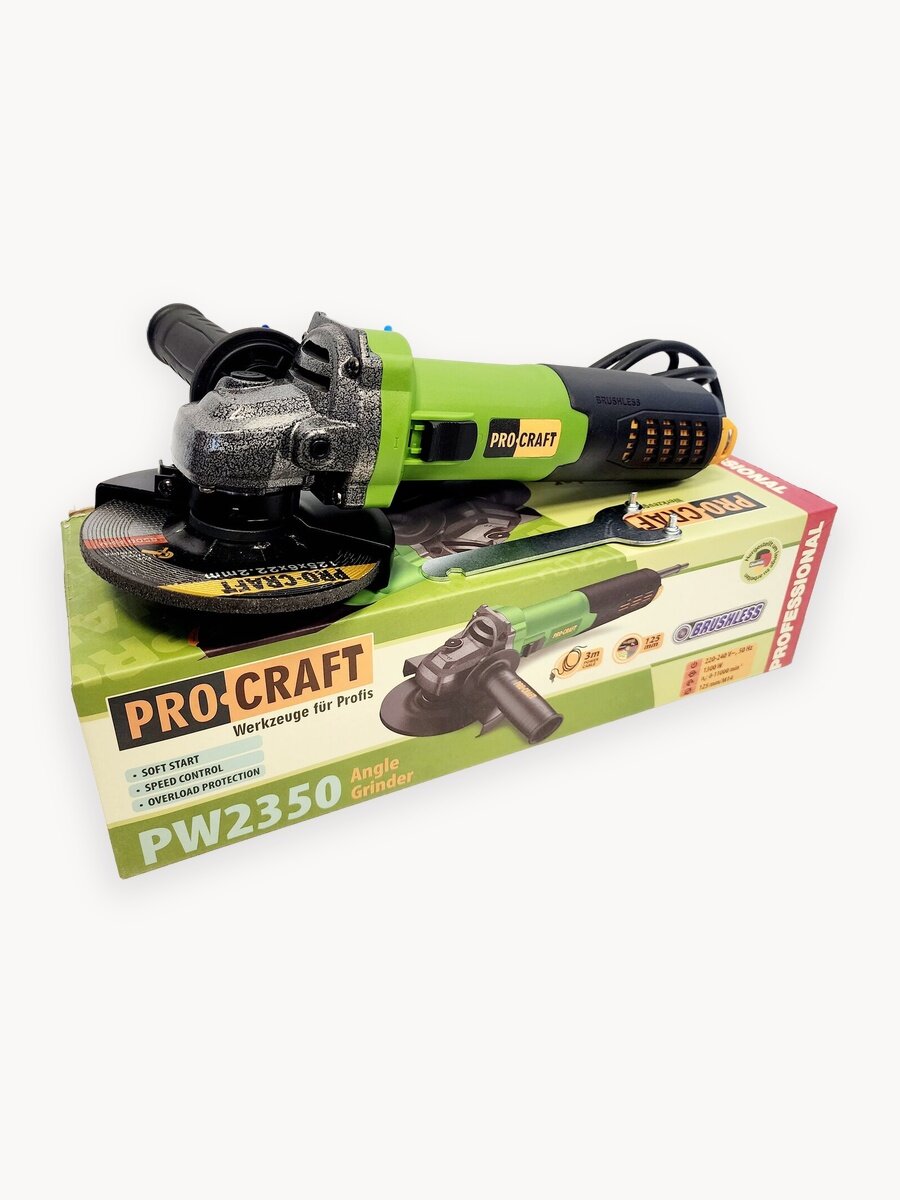 Ушм болгарка бесщеточная сетевая Procraft PW2350, 1300Вт 125мм