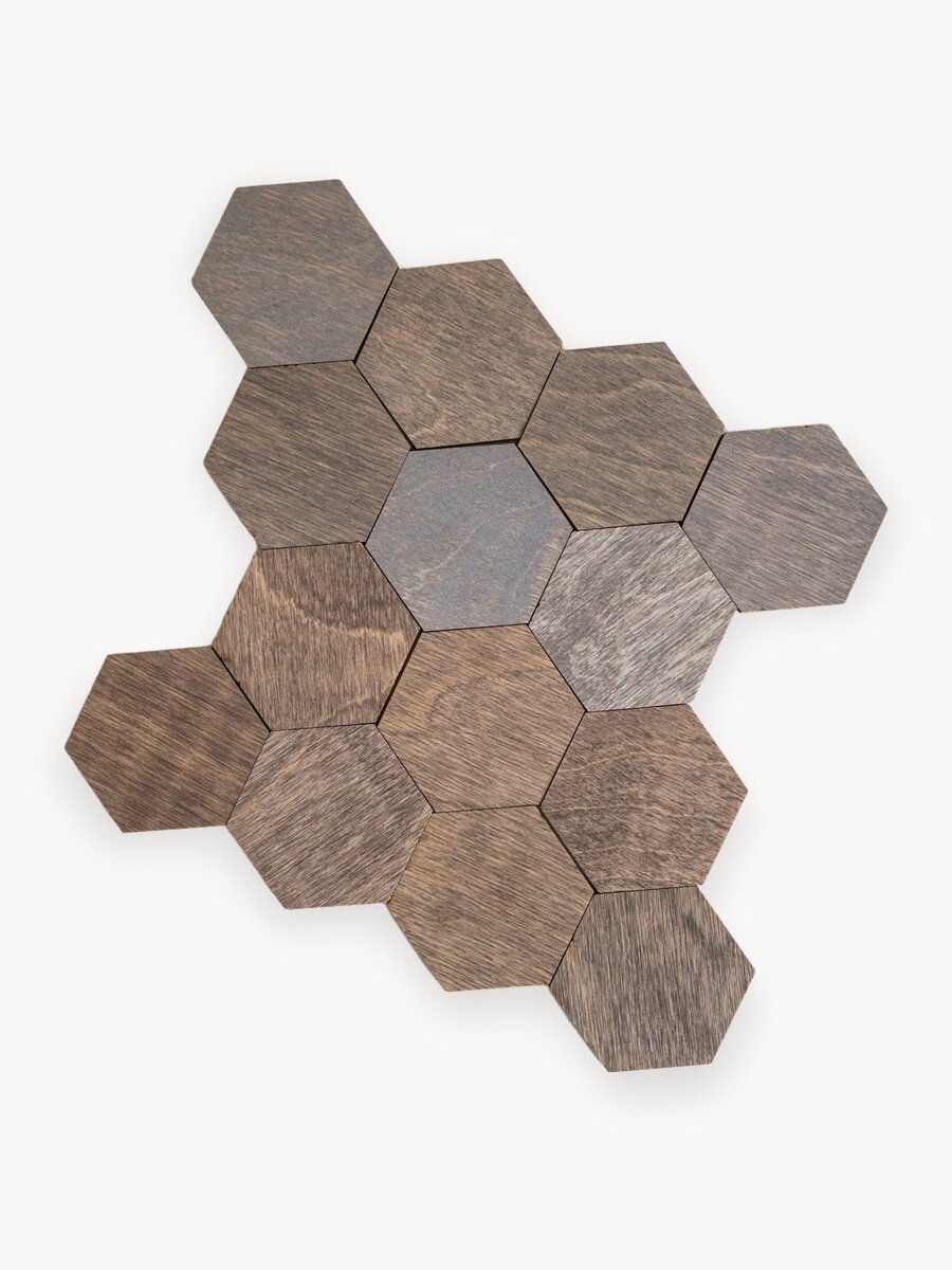 Декоративная плитка Bezusoff "Соты", 50x57x3 мм, фанера, покрытие маслом, венге, 120 штук