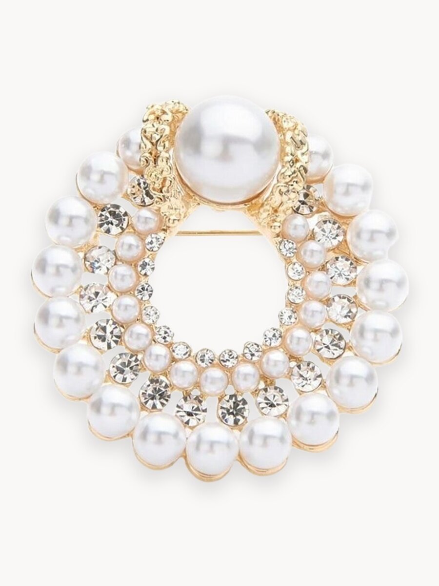 Брошь, стразы, жемчуг имитация