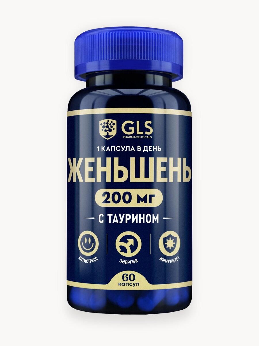 Женьшень + Таурин, бады / витамины для энергии, настроения и иммунитета, 200 мг, 60 капсул