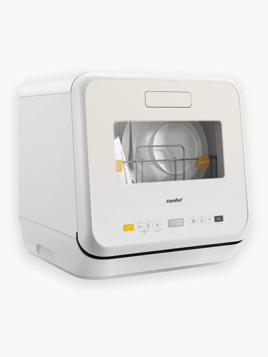 Компактная посудомоечная машина Comfee CDWC421BE-i, Wi-Fi, с/без подключения к водопроводу, сушка, белый/бежевый