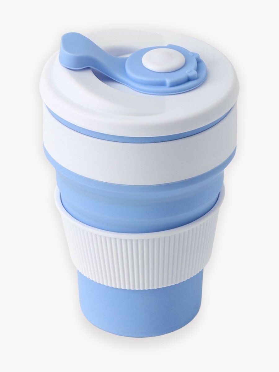 Стакан складной с крышкой «С собой», 350 мл, 8,5×14 см, цвет голубой