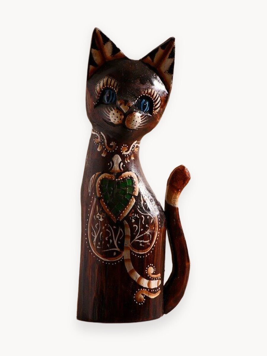 Интерьерный сувенир "Кошка с черепахой" высота 30 см, цвет коричневый