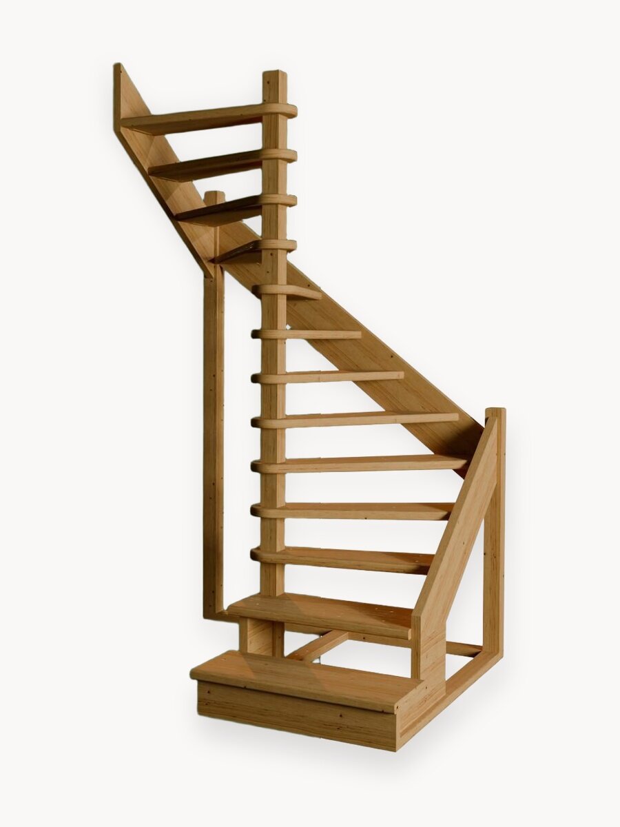 Лестница на второй этаж ЛЕС-01, складная, деревянная, под покраску, бежевый цвет