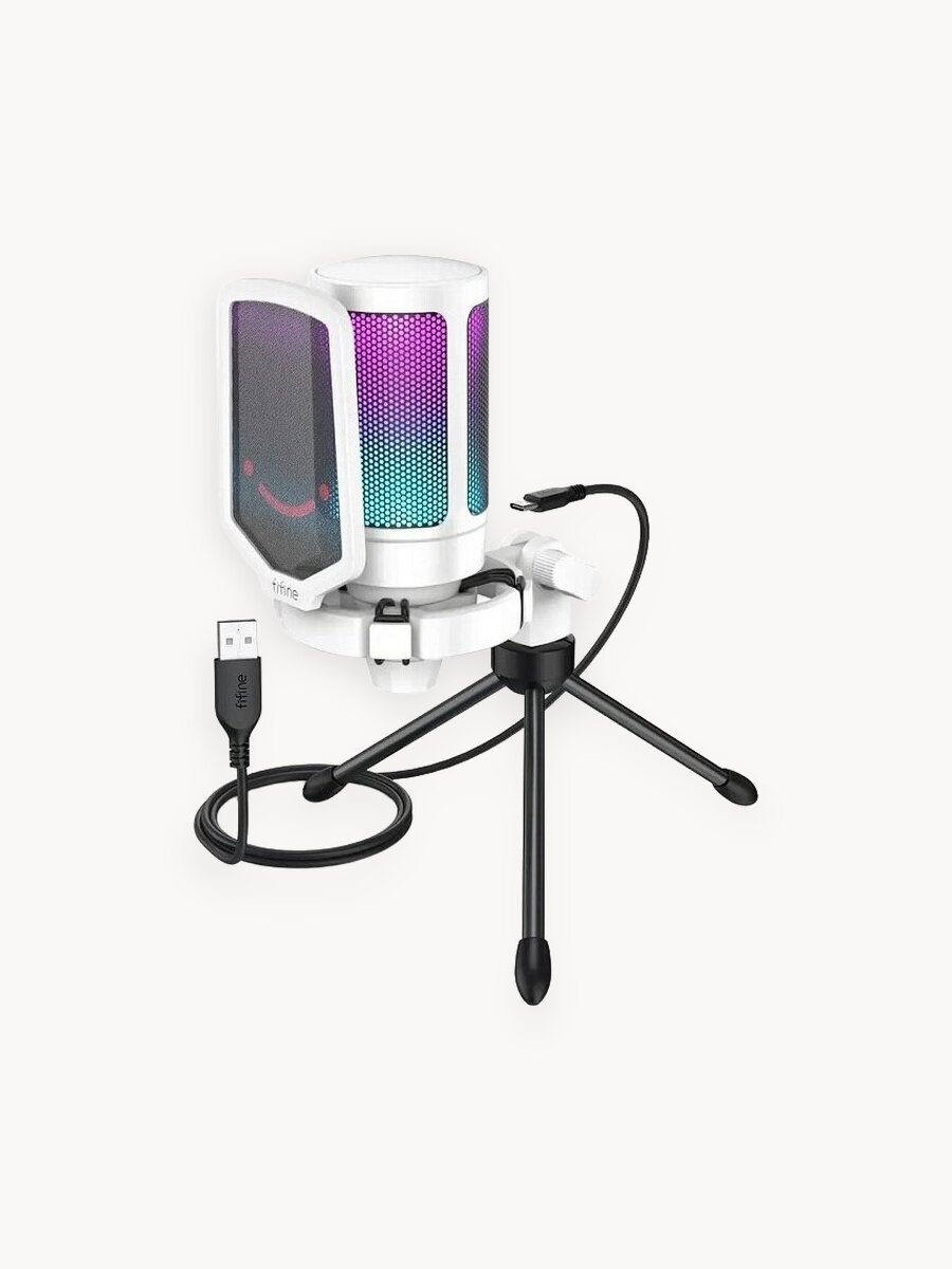 Конденсаторный USB-микрофон Fifine AmpliGame A6V с RGB-подсветкой (White)