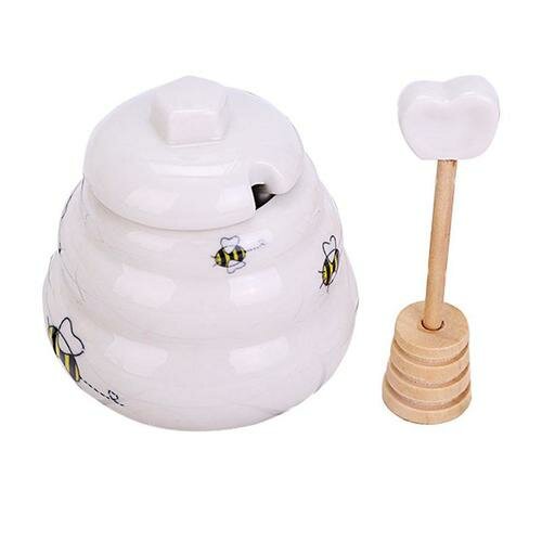 5PCS Керамические медовые баночки Креативный набор из джема с ложкой и крышкой, подходит для домашней кухни подарки