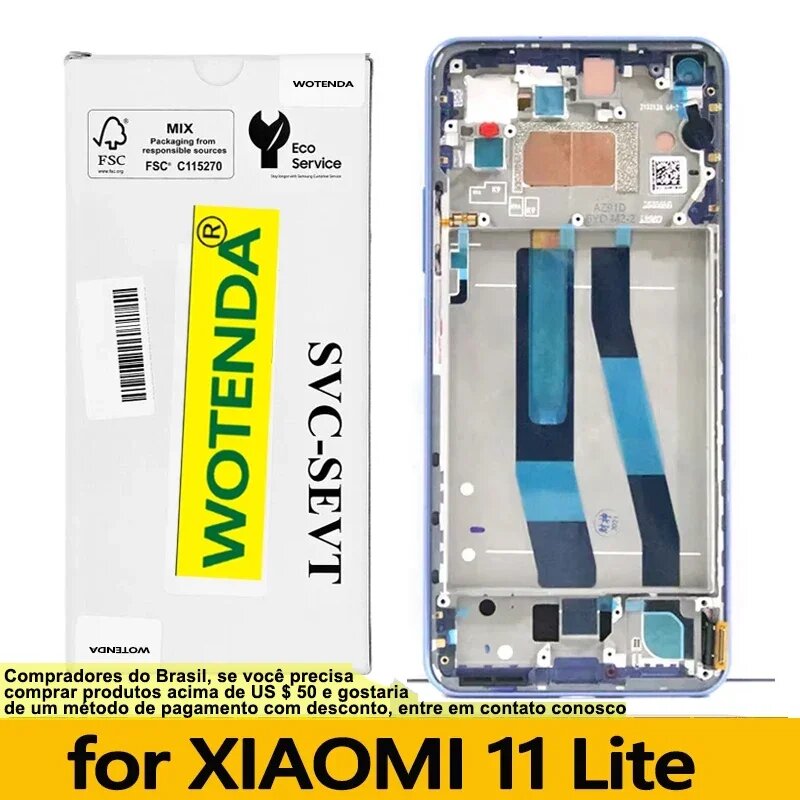 Сенсорный ЖК-экран для Xiaomi MI 11 Lite, запасные части для дигитайзера, дисплей с рамкой, Mi 11 Lite 5G, M2101K9AG, 6,55 дюйма