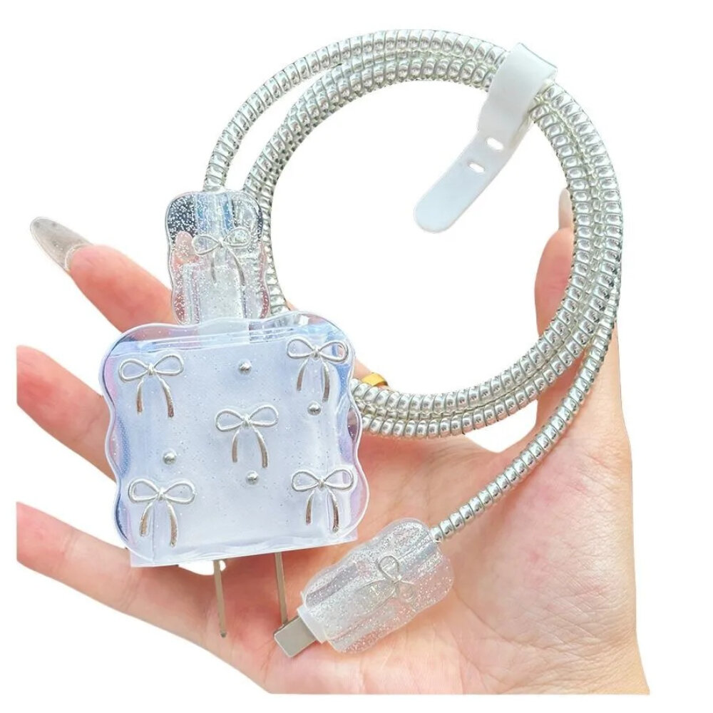 Защитное покрытие для кабеля и зарядного устройства / футляр для зарядного кабеля, пластик, синий, белый, 100*120 мм, 55 г, комплект: чехол для кабеля, стяжка для провода, чехол для адаптера, Китай