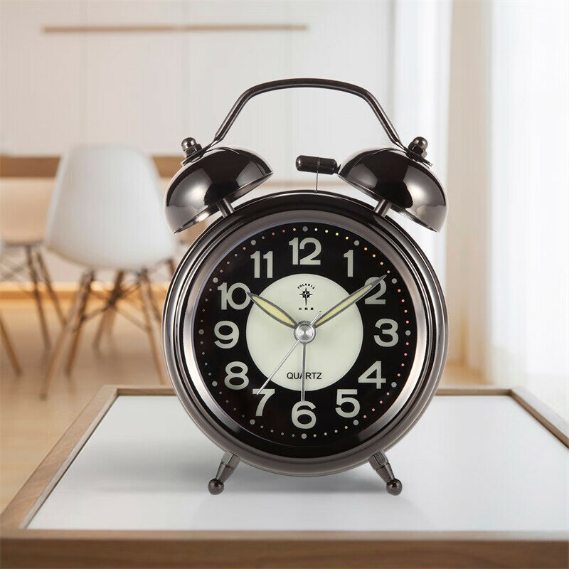 POLARIS Retro Quartz Alarm Clock with Personality Night Light Double Bell Children's Alarm Clock Bedroom Bedside Night Light Alarm Clock