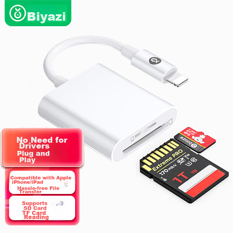 Biaze, Apple Phone Card Reader, SD/TF Card Camera Memory Card, Lightning Card Reader, OTG Adapter, Two-In Transfer