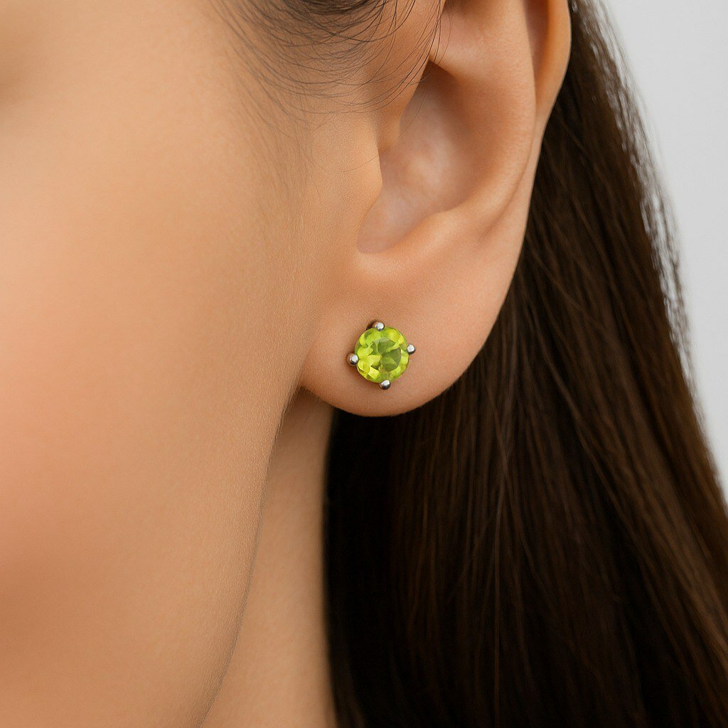 Серьги пусеты, серебро, 925 проба, родирование, фианит, хризолит