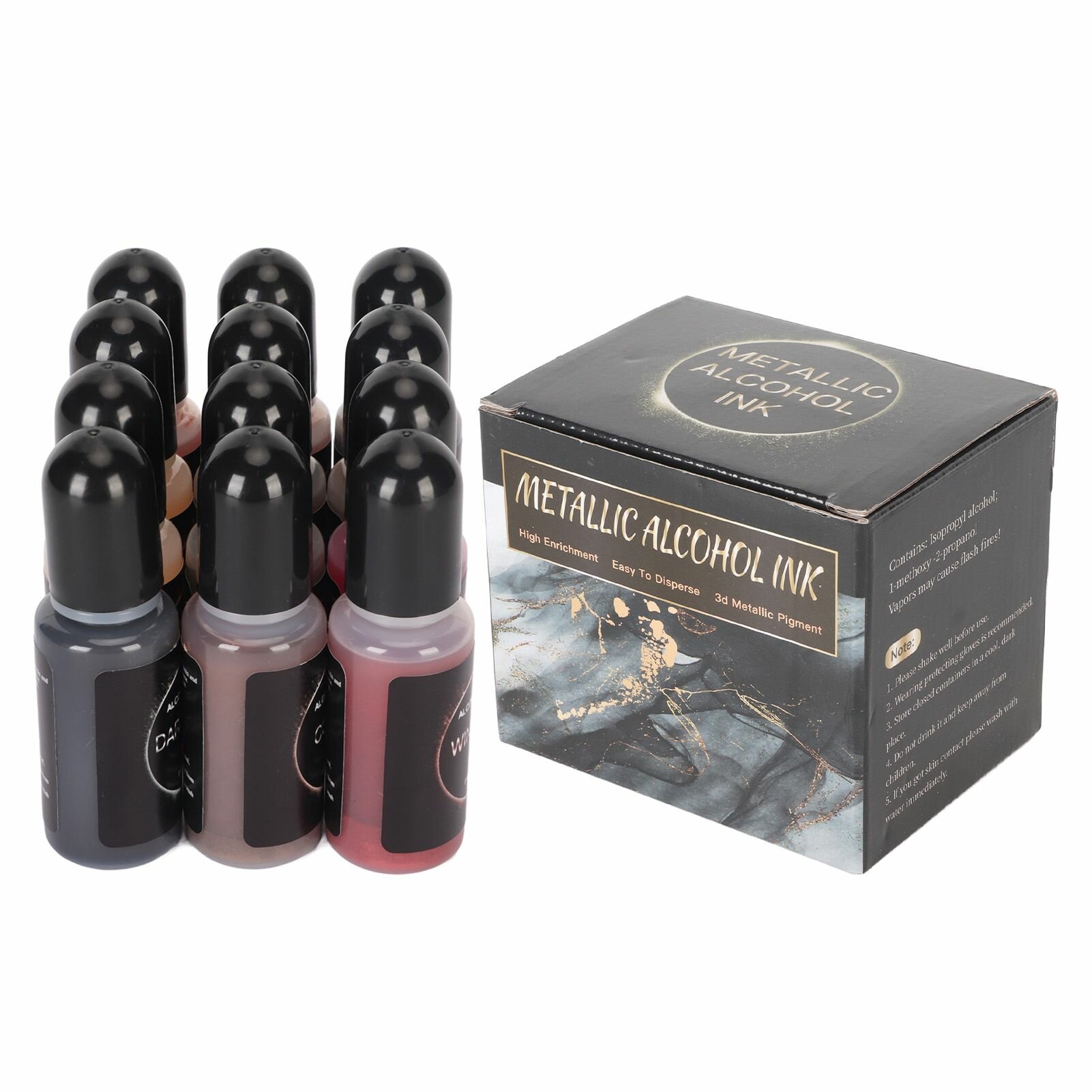 Спиртовые чернила, 12 цветов, металлик