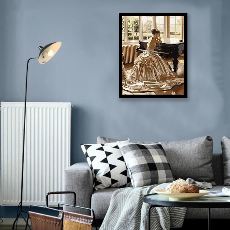 Раскраска по номерам Набор для самостоятельной акриловой живописи для детей и взрослых - 16 дюймов x 20 дюймов Элегантная женщина-пианист (без рамки)