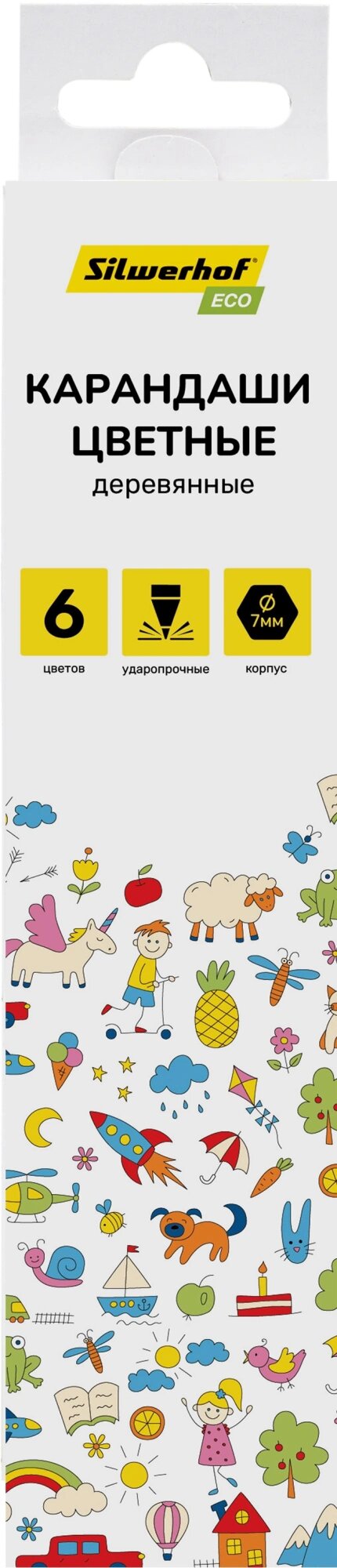 4630143165081 / Карандаши Silwerhof Eco шестигранный, дерево, 7.2мм, 6 цв, коробка европодвес