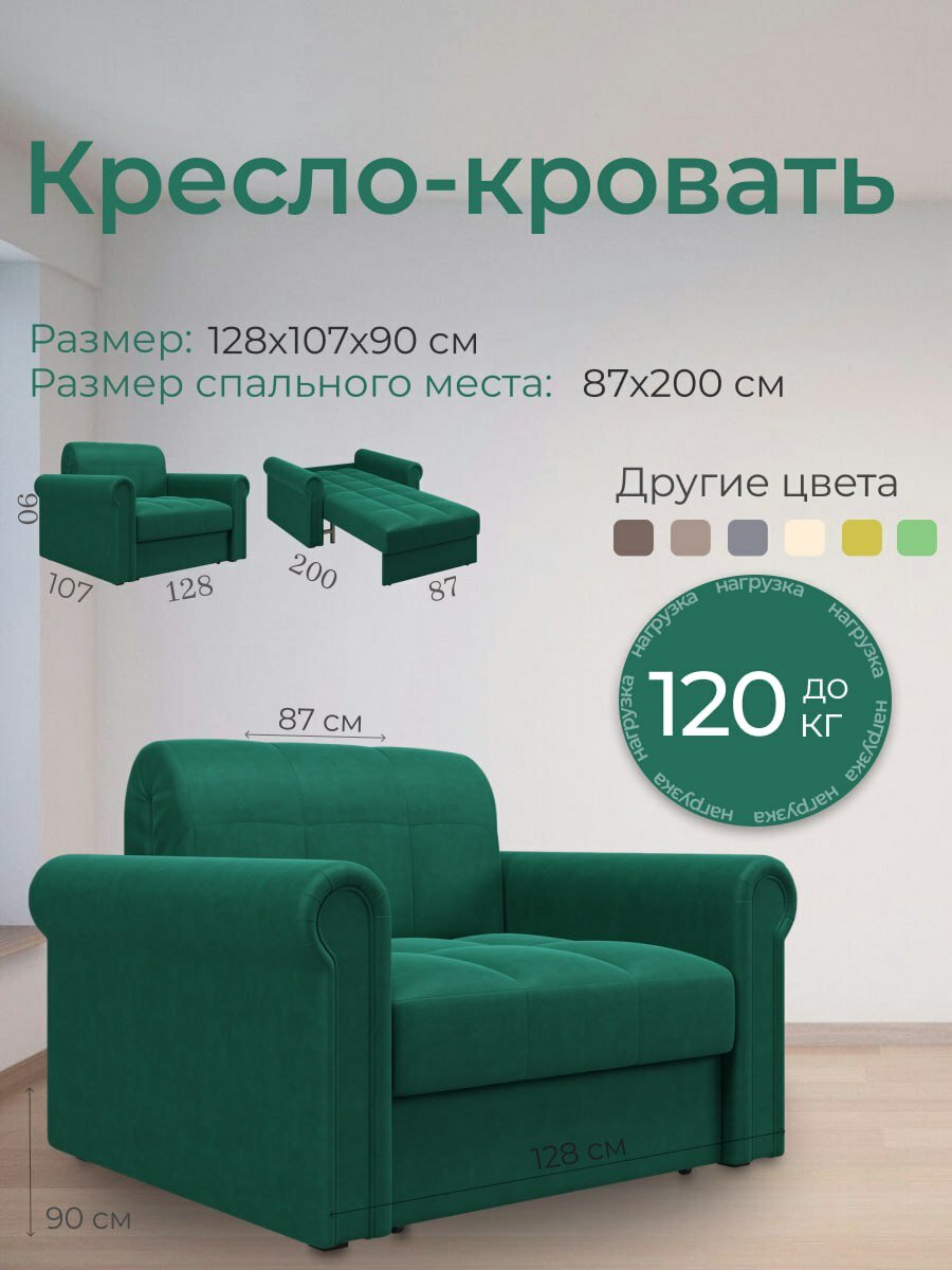 Кресло Палермо 0,8 - Velutto 33 изумрудный/кант 33 изумрудный