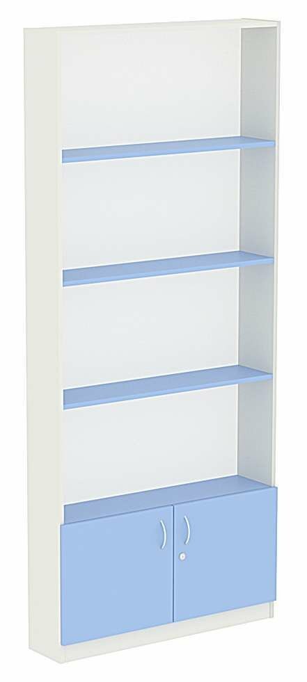 Недорогой узкий стеллаж с накопителем для аптеки голубой ГОРИЗОНТ-СЭН-1-200
