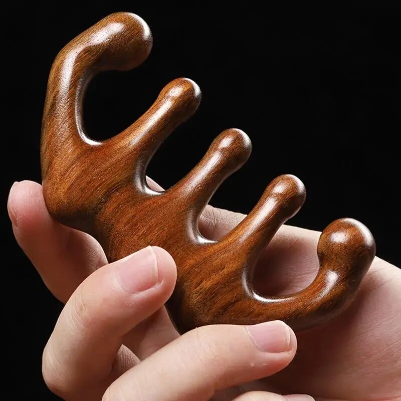 Деревянная терапия, массажная расческа для головы, лица, кожи головы, массажер Гуа Ша, натуральный сандал для лица, широкий зуб, гуаша, соскабливание, массаж тела