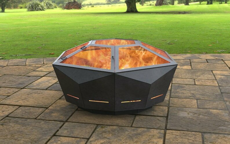 Очаг, чаша для костра, Костровая чаша, Жаровня для улицы Шестиугольная с искрогасителем - огнеупорная краска