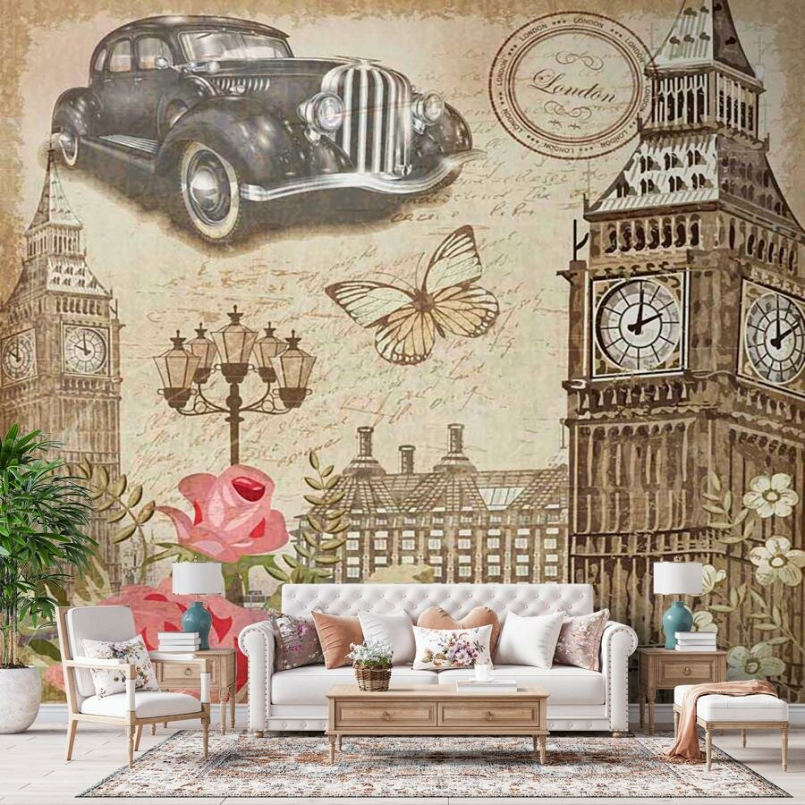 Фотообои Пастельный ретро Лондон 9-554-S-Холст 270 x 200 см (ВхШ) Бесшовные, флизелиновые, влагостойкие обои MasterFresok
