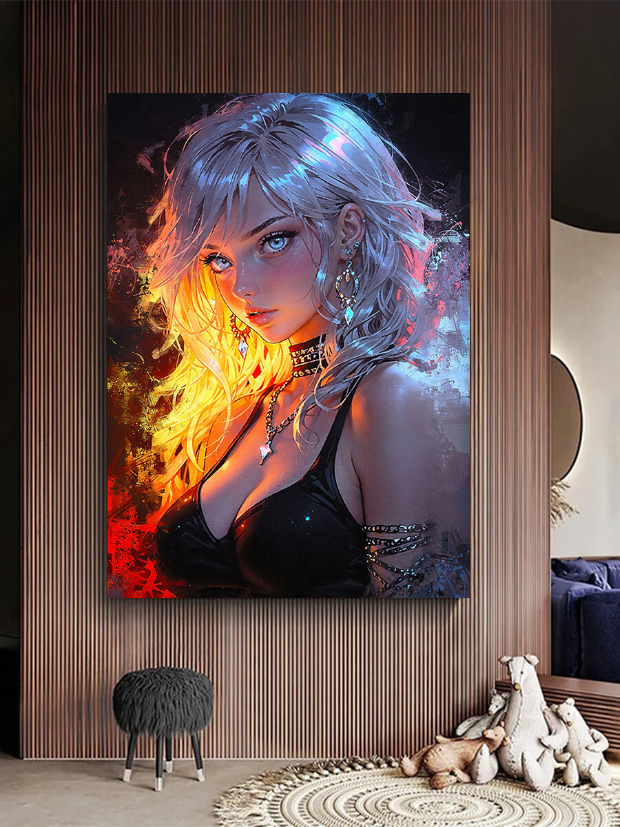 Картина на стену для интерьера - "Девушка аниме хентай неон" , 20х30 см.