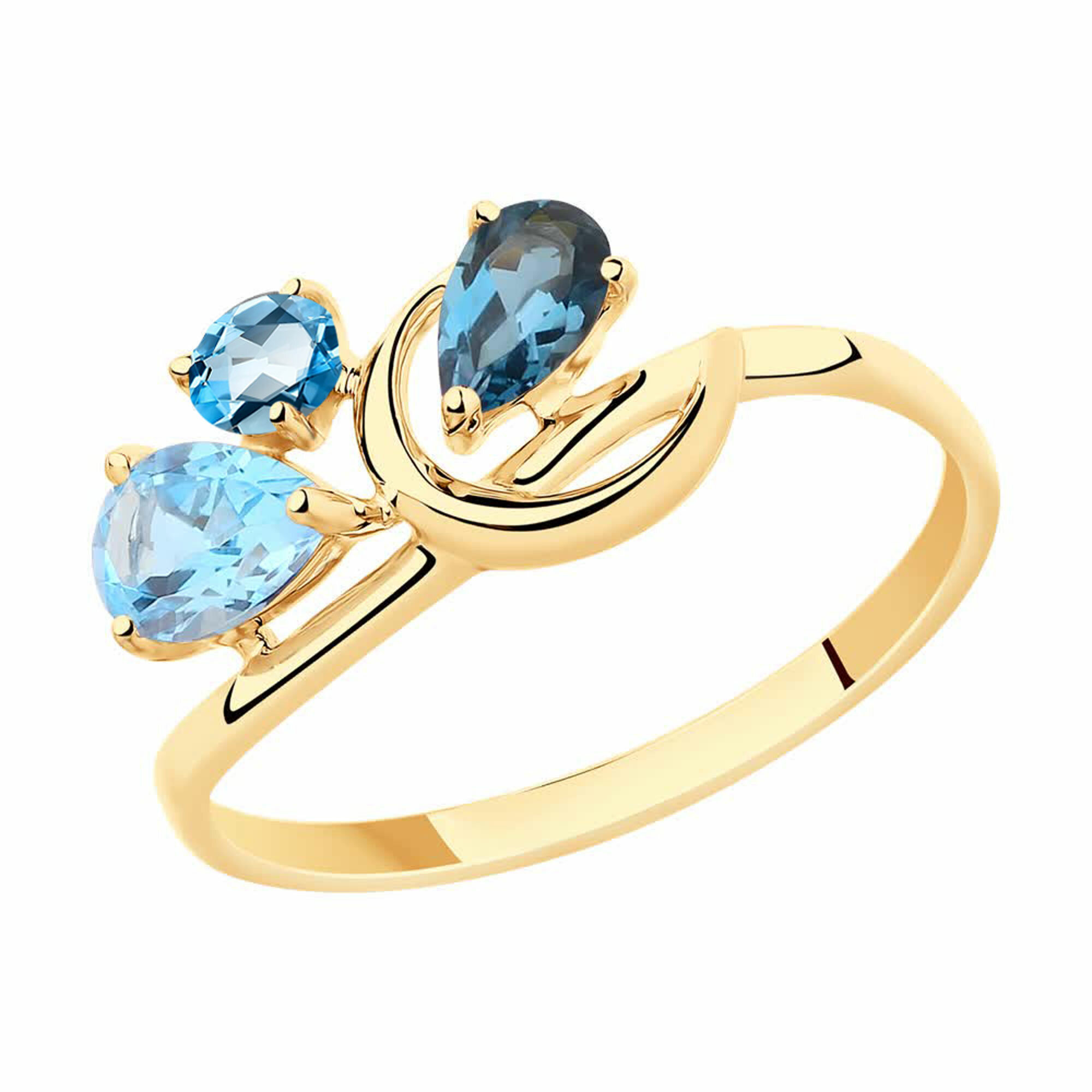 Кольцо, красное золото, 585 проба, Лондон топаз, топаз