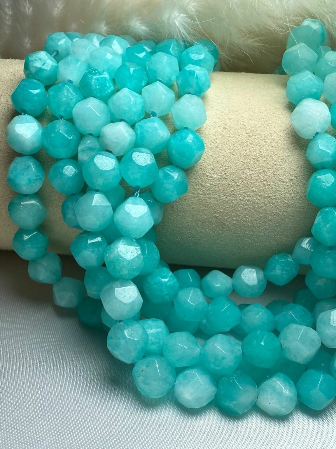 Бусины из натурального камня Амазонит A крупная грань 8х7,5 мм (нить 35 см), Suntrim