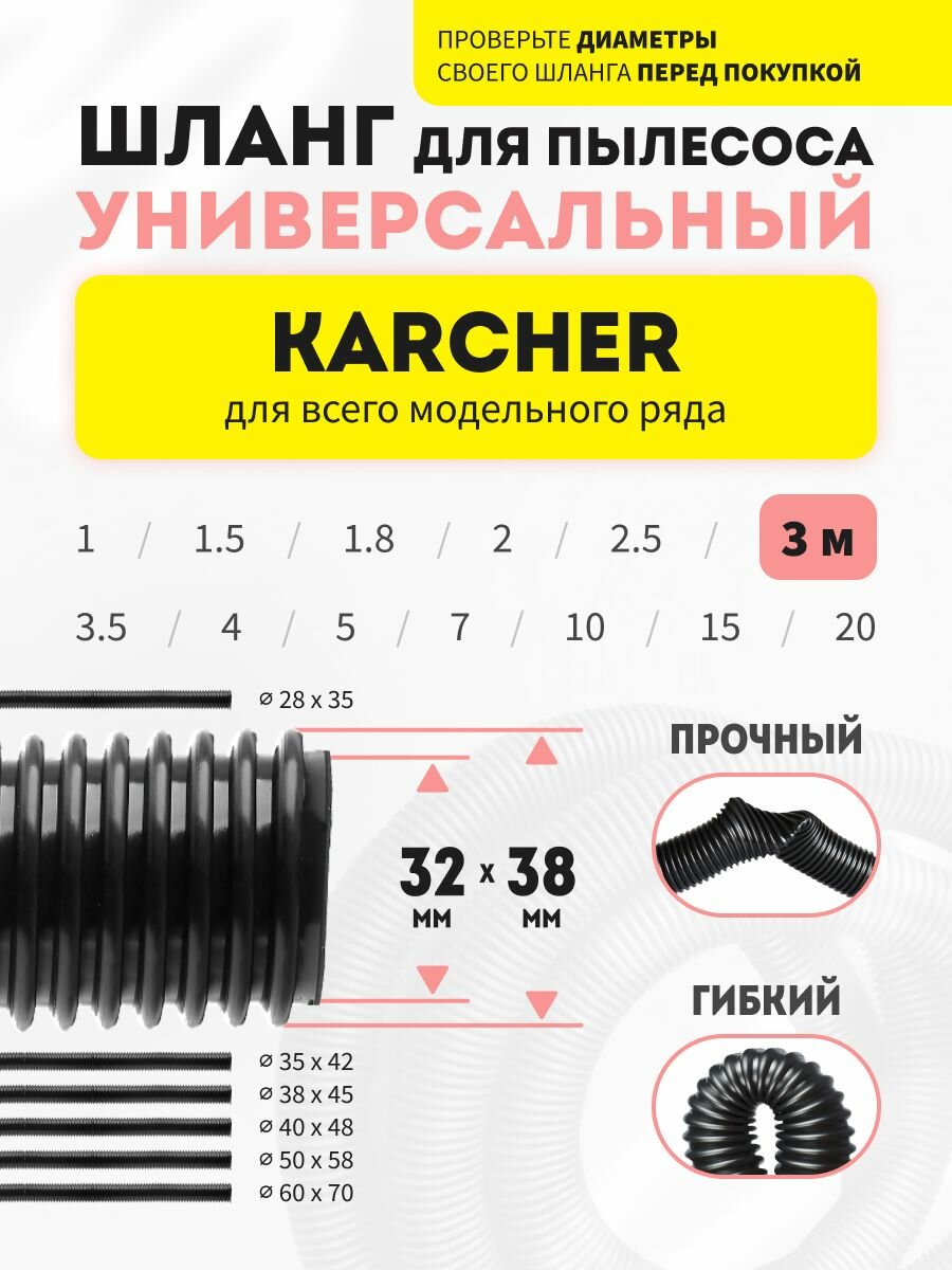 Шланг универсальный 3 м для пылесосов Karcher