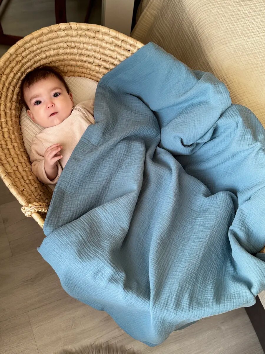 Муслиновая пеленка для новорожденных большая 135х95 двухслойная