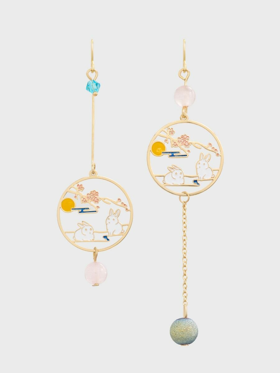 Серьги непарные, эмаль, акрил, жемчуг имитация