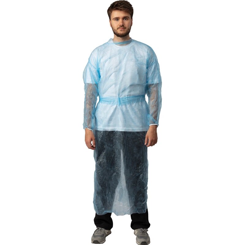 Халат н/с, на завязк, рук. рез, дл.140 см, XXL, пл.25, гол, 10 шт/уп