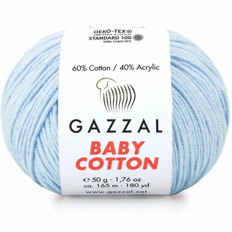 Пряжа Gazzal BABY COTTON 3429 св. голубой (5 мотков)