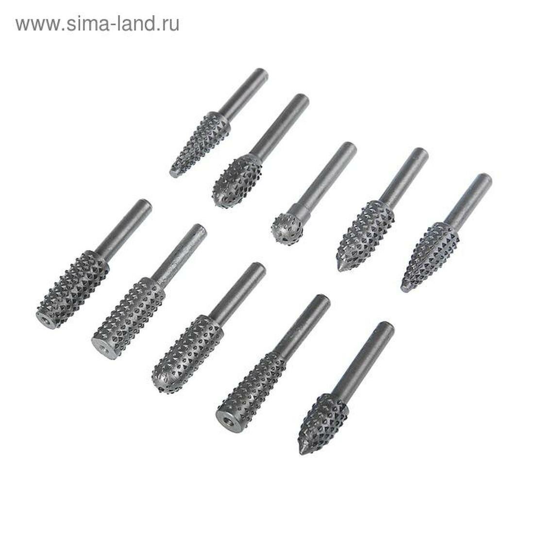 Набор шарошек по дереву тундра, диаметр хвостовика 6 мм, 10 шт.