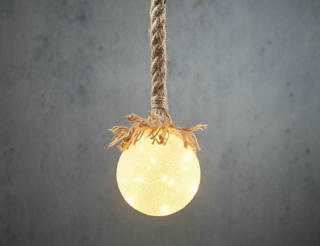 Светящийся шар на канате, 15 тёплых белых мини LEDогней, 10х90 см, таймер, батарейки, Edelman