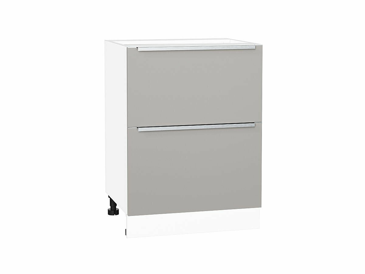 Шкаф нижний с 2-мя ящиками Фьюжн, цвет фасада Silky Light Grey, цвет каркаса Белый, 816*600*480 мм