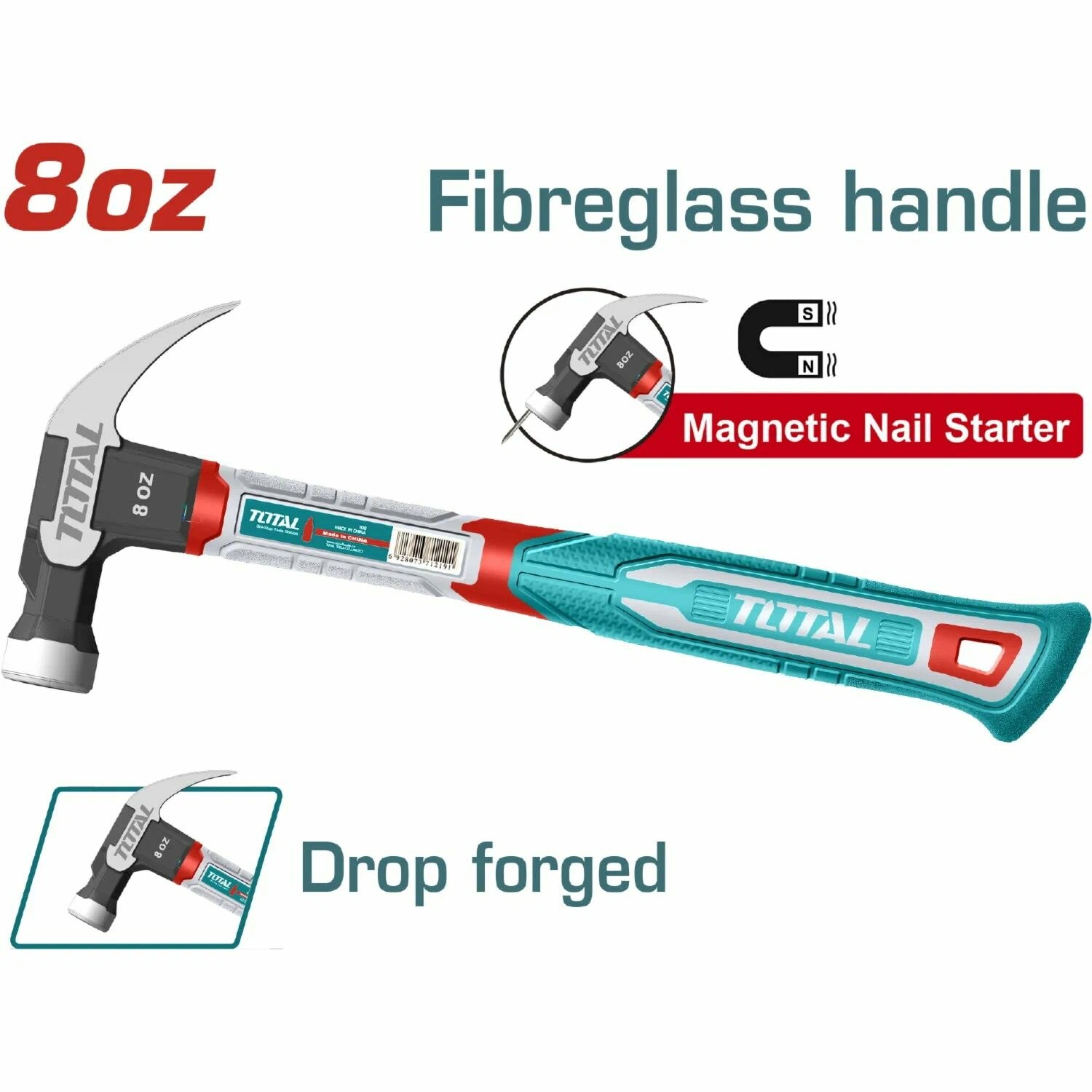 Молоток-Гвоздодер TOTAL THCH61008, столярный, углеродистая сталь