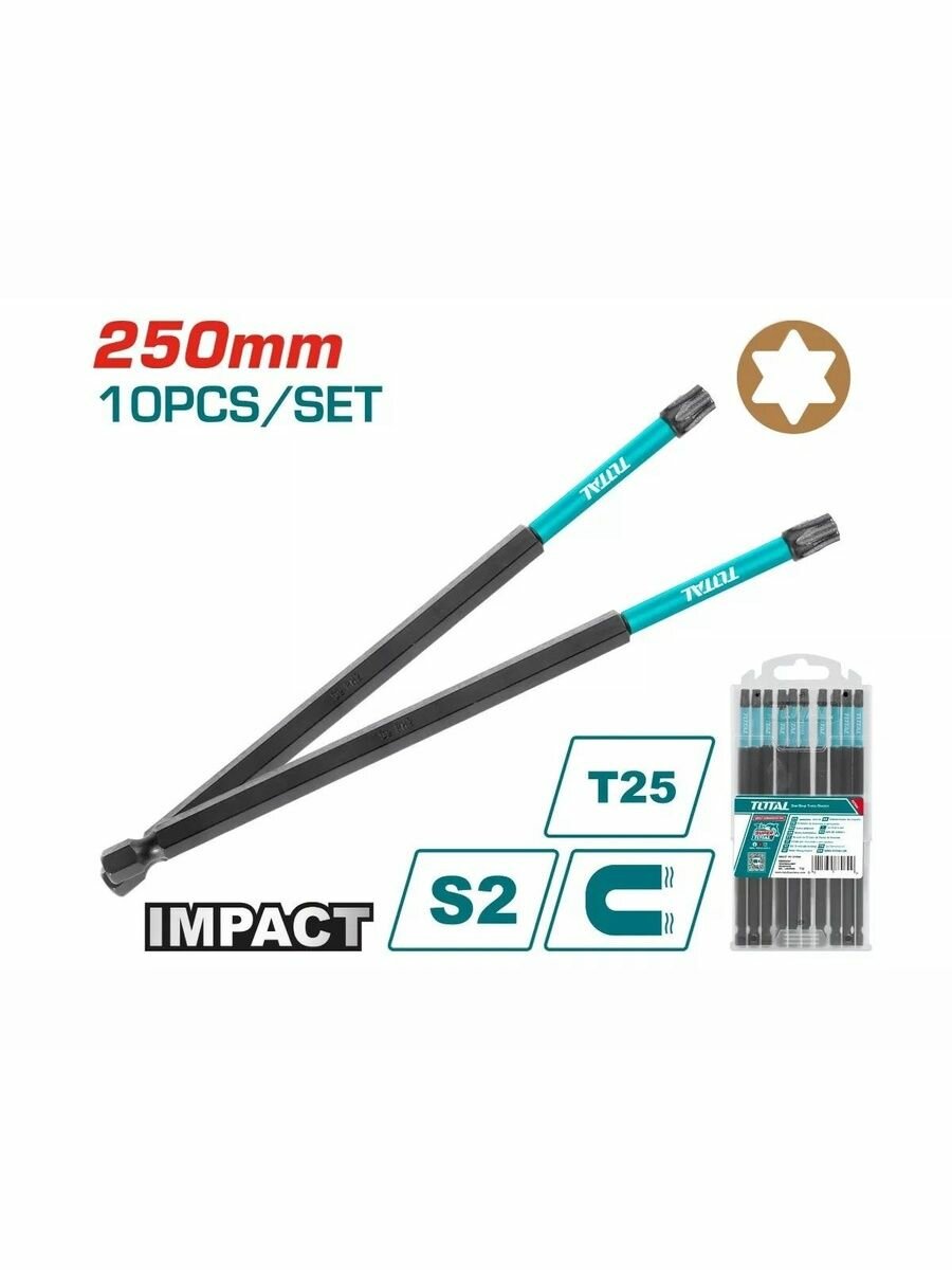 Набор ударных бит T25 x 250 мм. (10 шт.) TOTAL TACIM16T25103