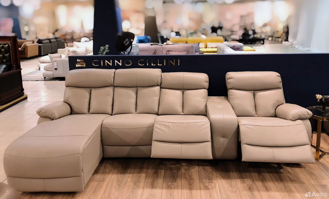 Диван угловой модульный «MONBLAN» / «монблан» (CINNO CILLINI), натуральная кожа, с реклайнером, с шезлонгом, бежевый