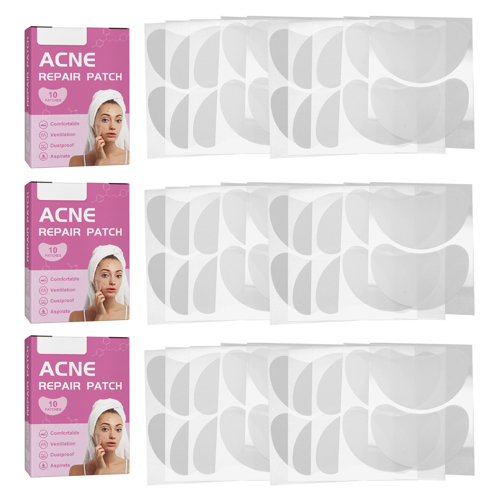 30 шт. патчи для прыщей, дышащие выделения, абсорбирующие выделения, прозрачные наклейки для лица и прыщей на каждый день