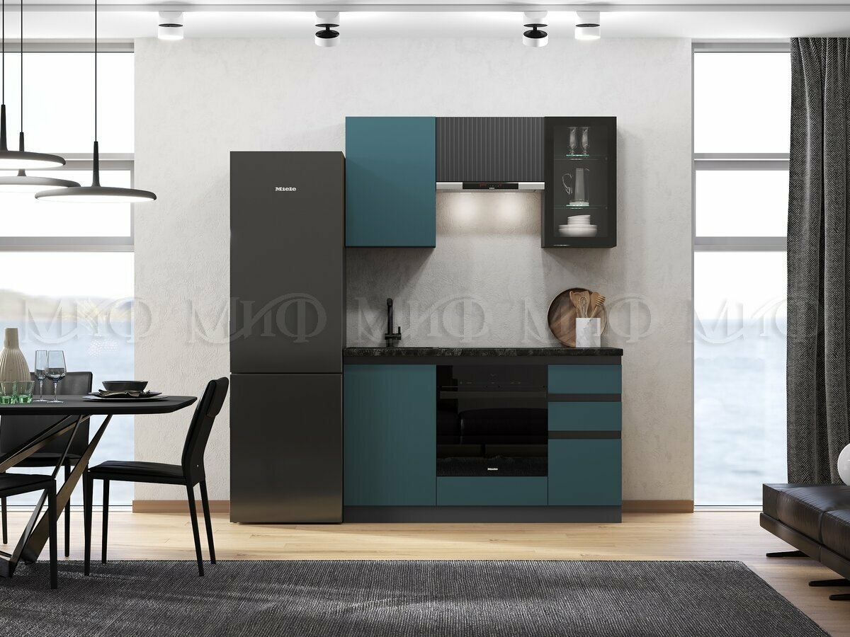 Кухня со столешницей Миф Техно-6 1,5м Графит/ Атлантик Софт NEW/ Кастилло, 1500х600 h2224mm